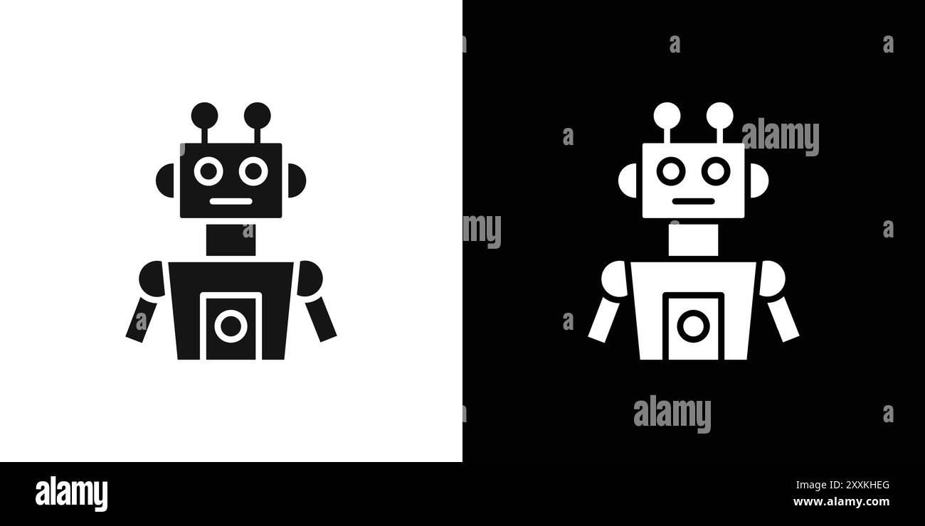 Robot Icon logo sign vector outline in black and white color Stock ...