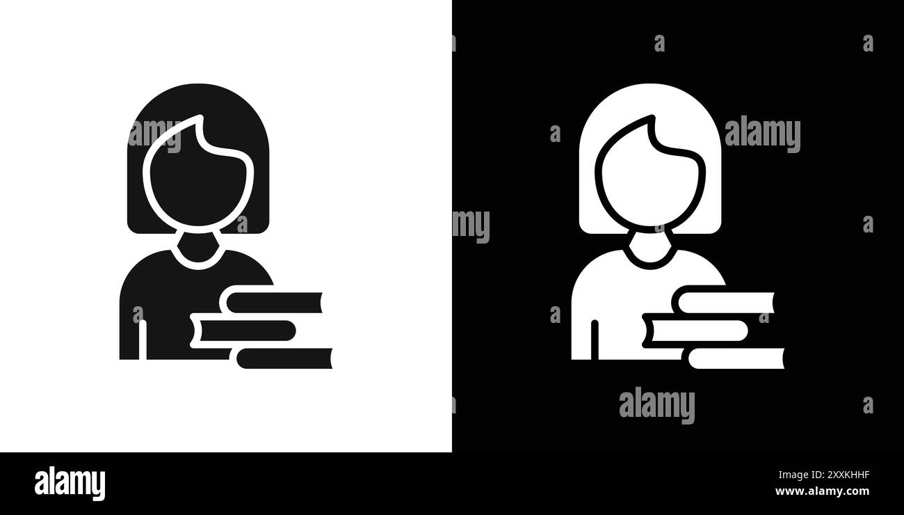 School girl icon logo sign vector outline in black and white color ...