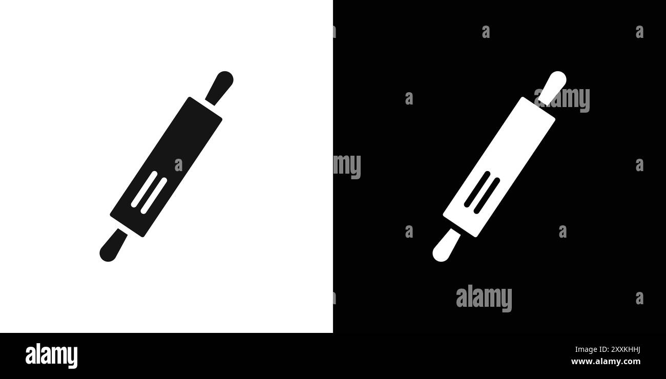 rolling pin icon logo sign vector outline in black and white color ...