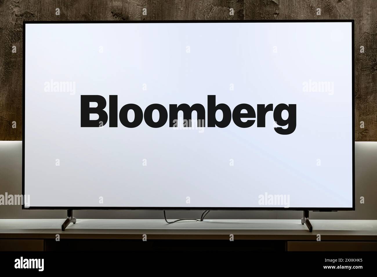 POZNAN, POL - DEC 19, 2023: Flat-screen TV set displaying logo of ...