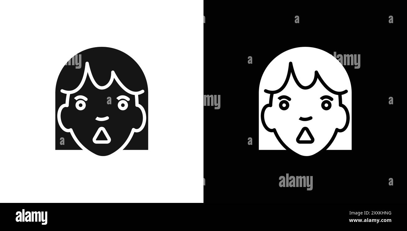 Shocked Girl icon logo sign vector outline in black and white color ...