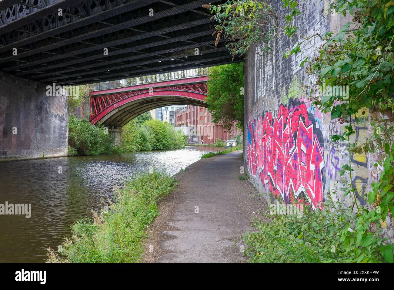 Manchester, Greater Manchester, UK. August 24, 2024: An urban canal ...