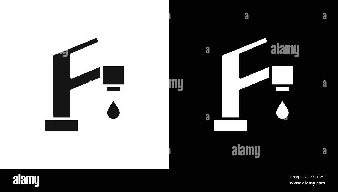 Water tap icon logo sign vector outline in black and white color Stock ...