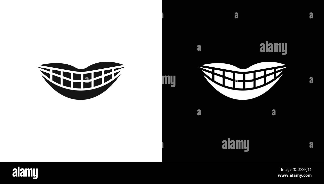 smile with teeth icon logo sign vector outline in black and white color ...