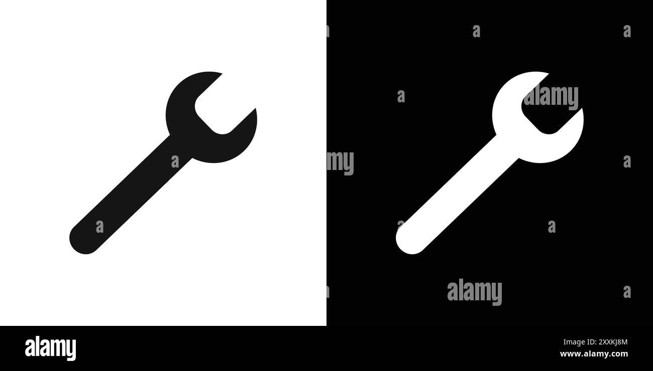 Wrench icon logo sign vector outline in black and white color Stock ...