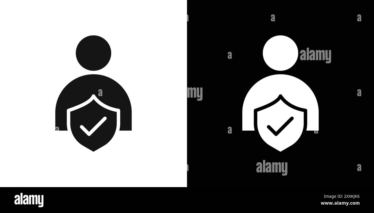 User protection shield icon logo sign vector outline in black and white ...