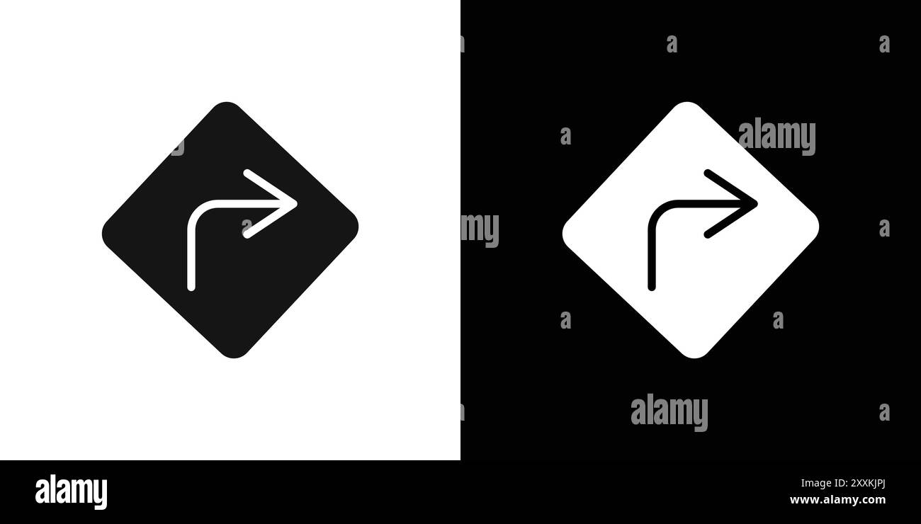 Turn to the Right Icon logo sign vector outline in black and white ...