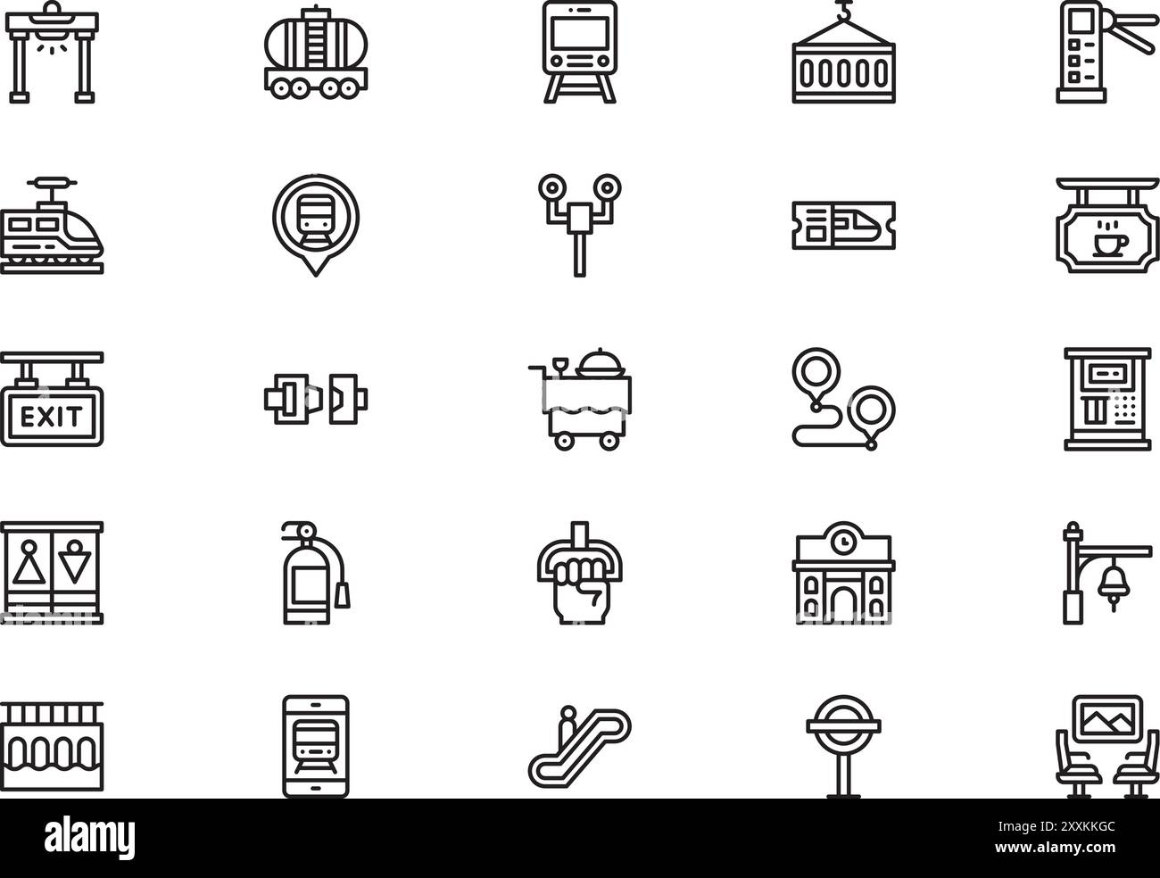 Railway icons collection is a vector illustration with editable stroke ...