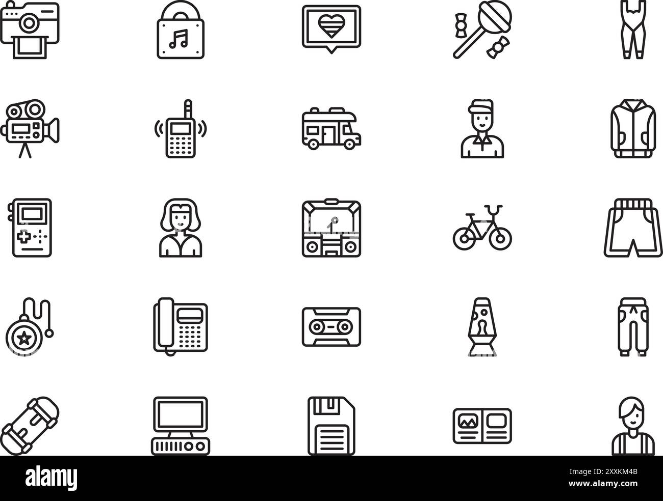 Eighties icons collection is a vector illustration with editable stroke ...