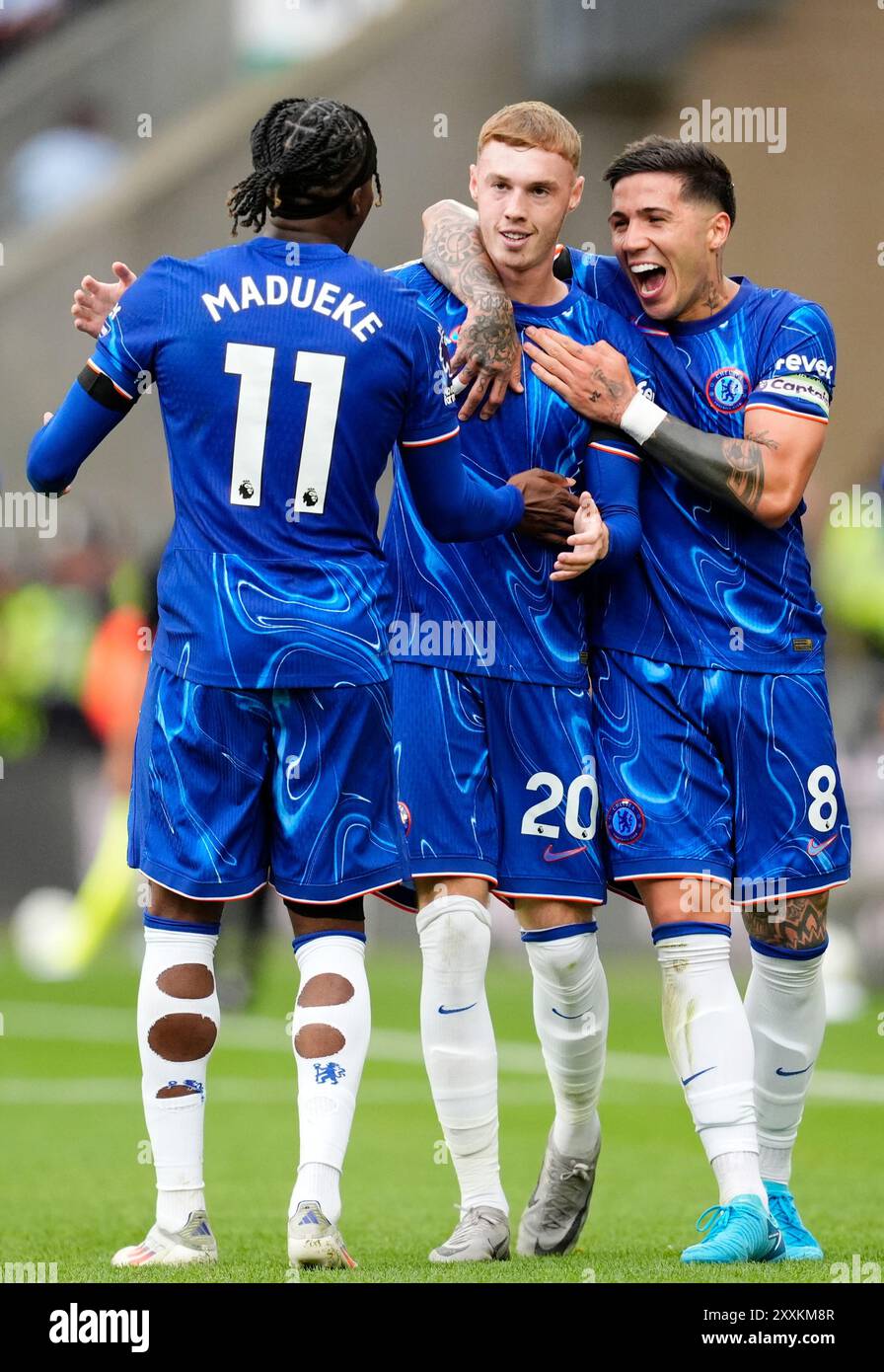 Chelsea's Cole Palmer (centre) celebrates scoring his sides second goal ...
