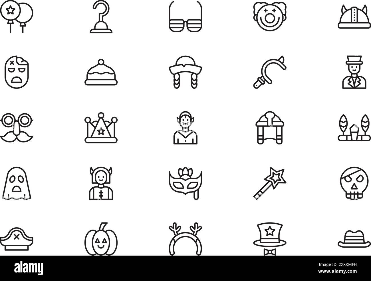 Costume party icons collection is a vector illustration with editable stroke Stock Vector Image ...