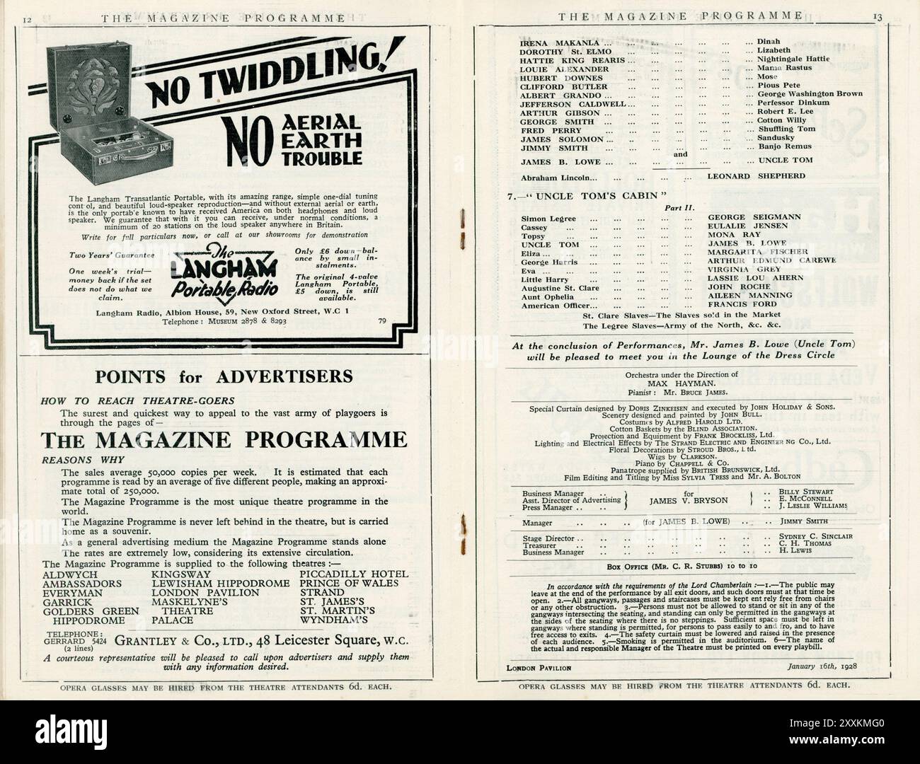 Page with partial cast list and invitation to meet JAMES B. LOWE in the ...