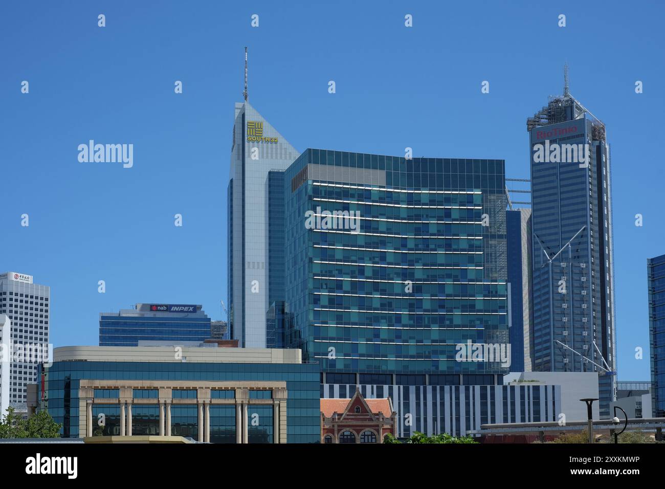 Skyscraper office tower buildings on the skyline of Perth, Western ...
