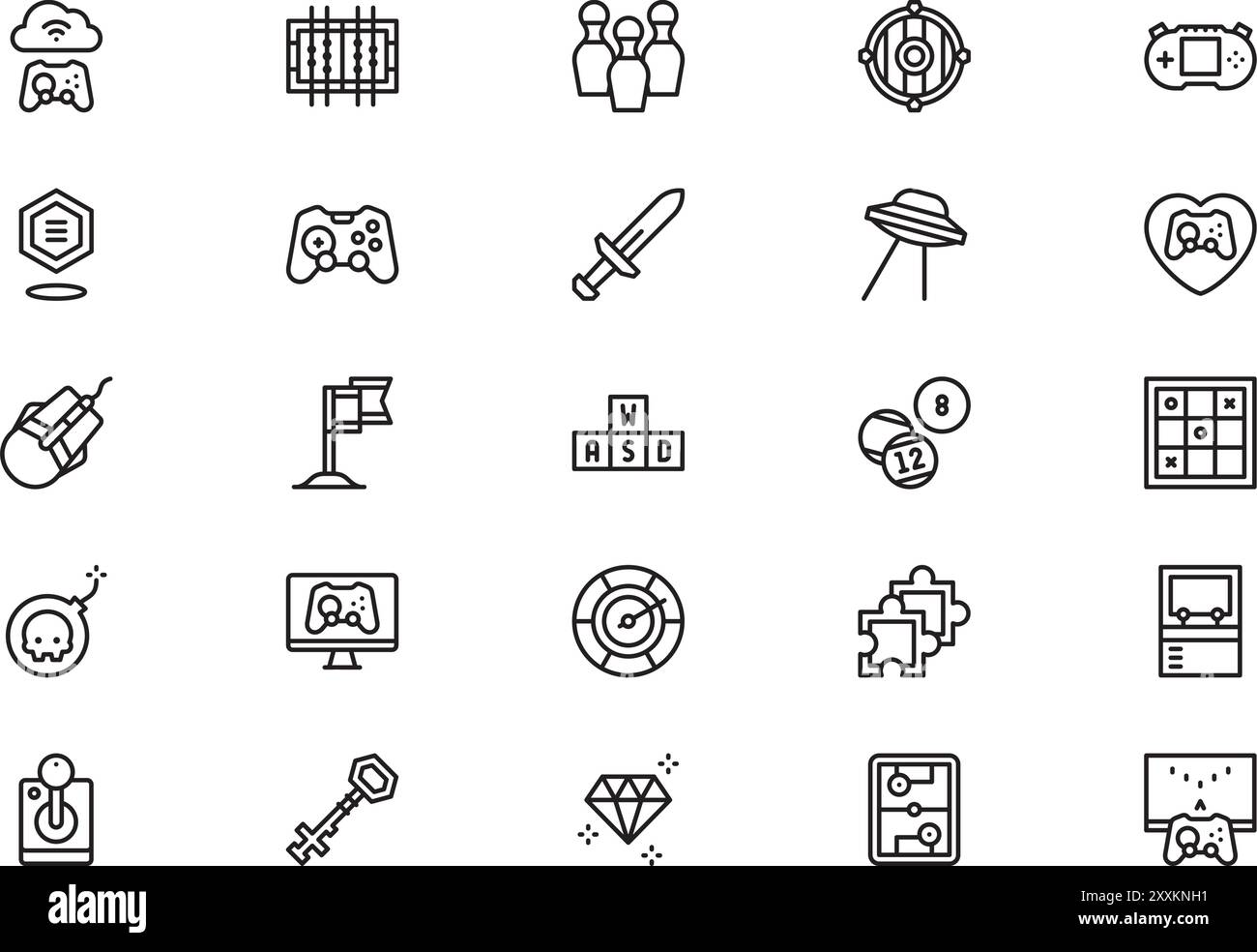 Gaming icons collection is a vector illustration with editable stroke ...