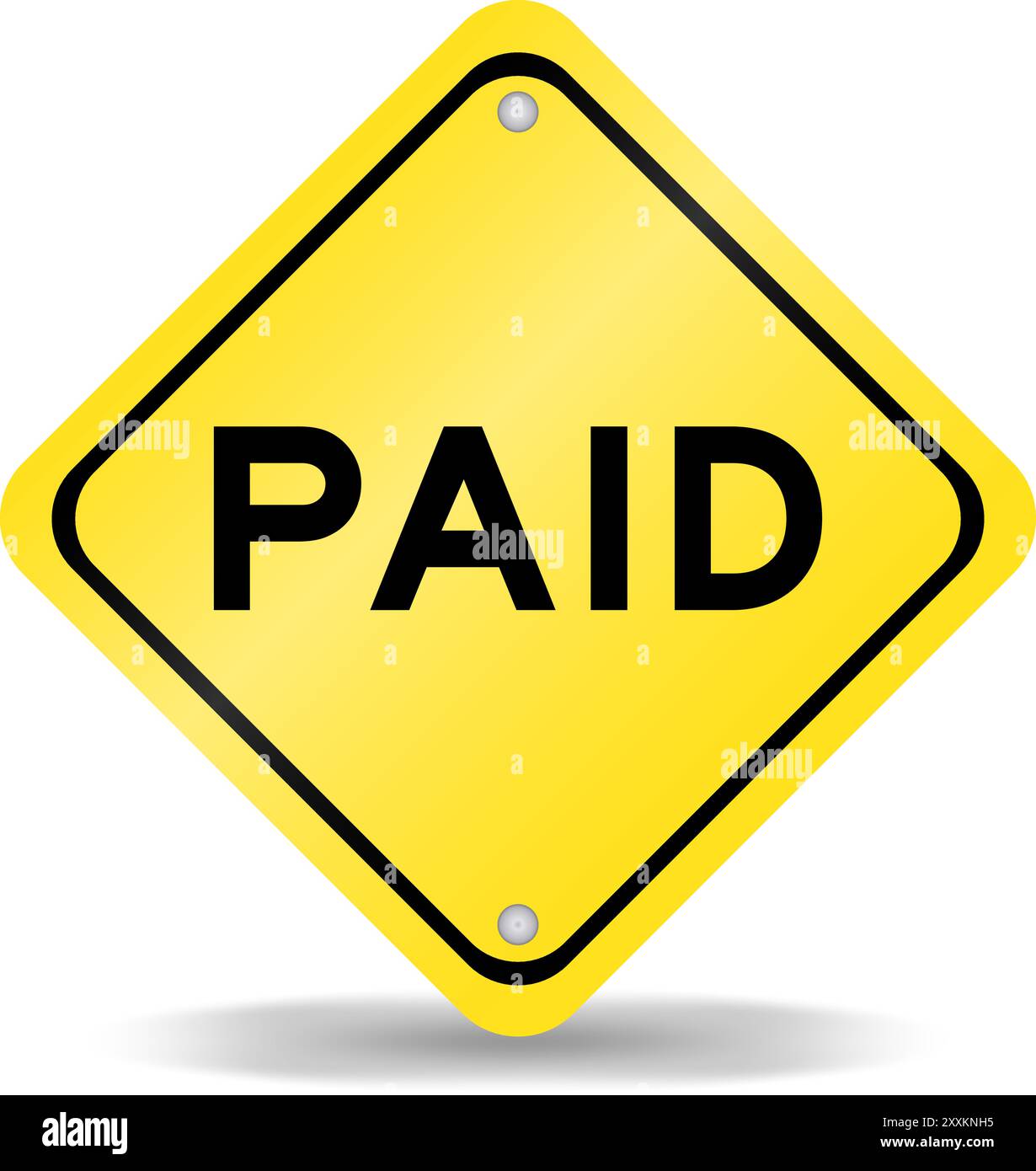 Yellow color transportation sign with word paid on white background ...