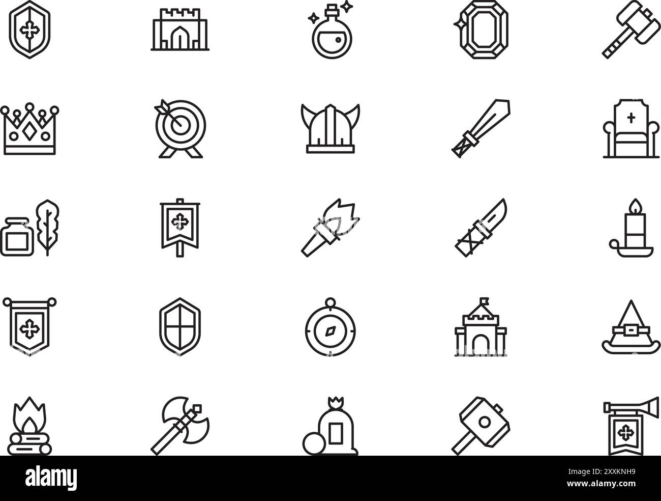 Medieval icons collection is a vector illustration with editable stroke ...