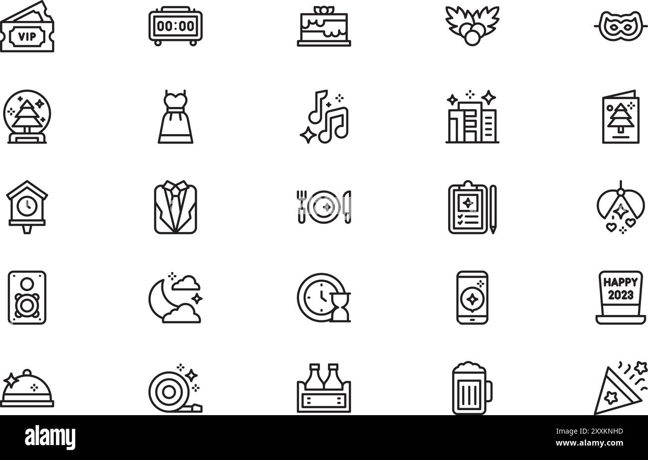 New year icons collection is a vector illustration with editable stroke ...