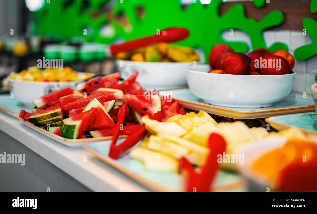 Fruit plates. All inclusive food concept Stock Photo - Alamy