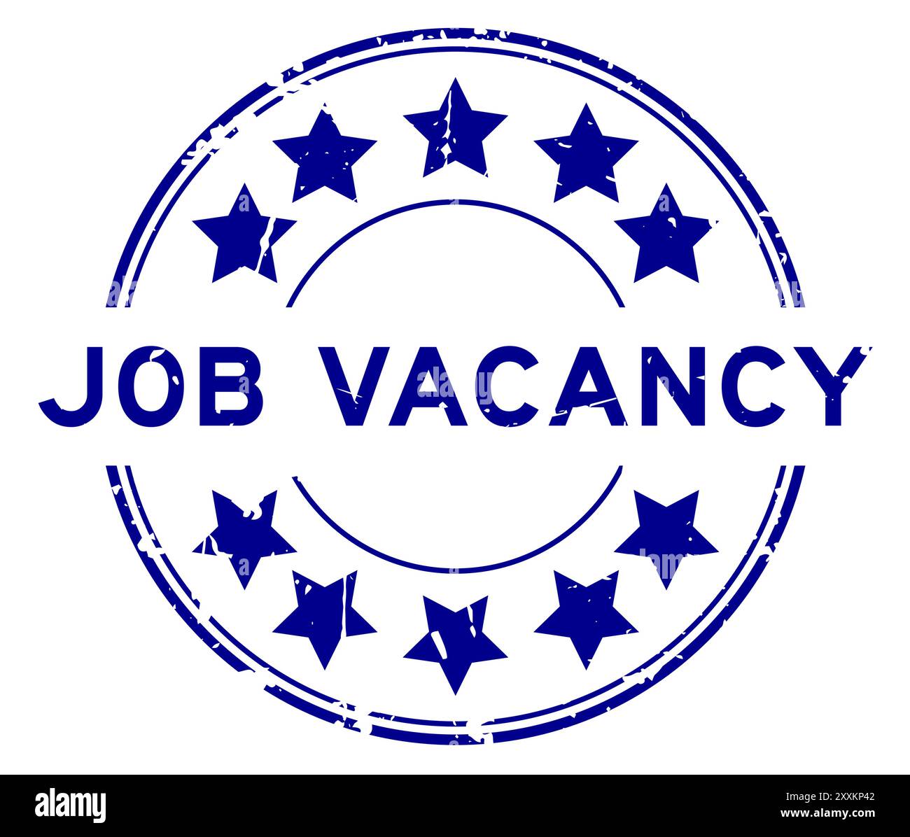 Grunge blue job vacancy word with star icon round rubber seal stamp on ...