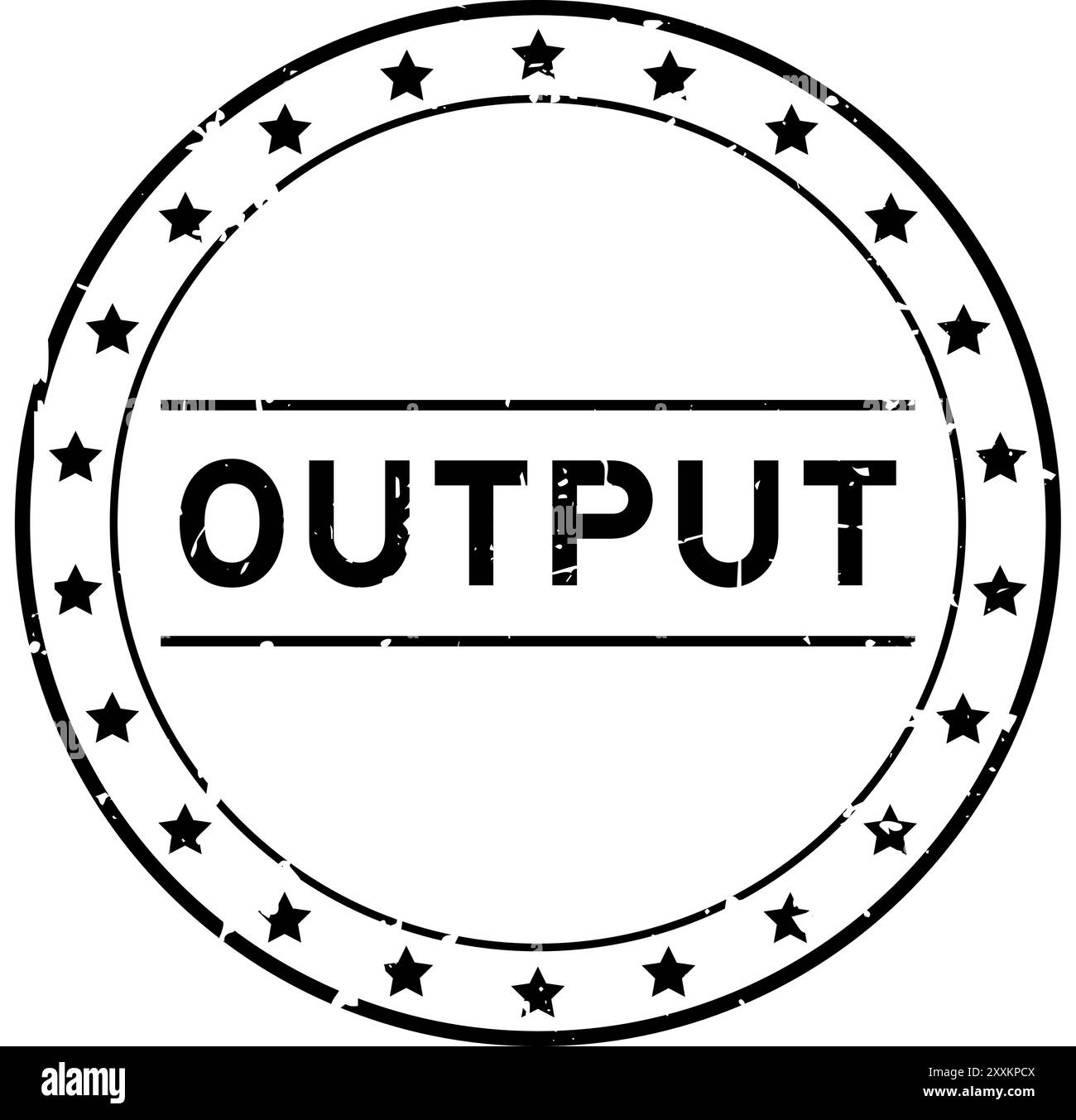 Grunge black output word round rubber seal stamp on white background ...