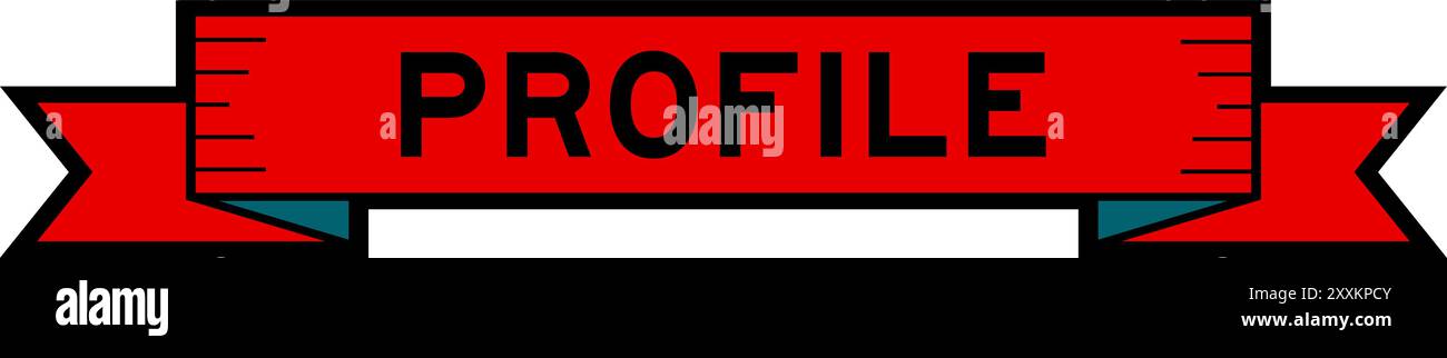 Ribbon label banner with word profile in red color on white background ...