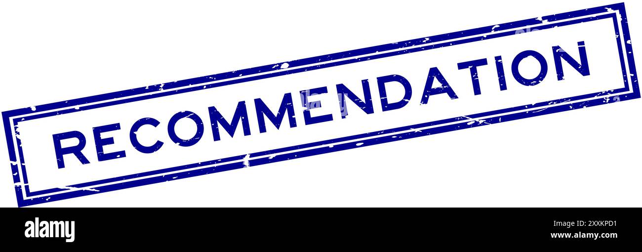 Grunge blue recommendation word square rubber seal stamp on white ...