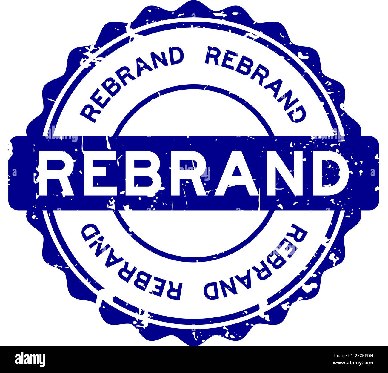 Grunge blue rebrand word round rubber seal stamp on white background ...
