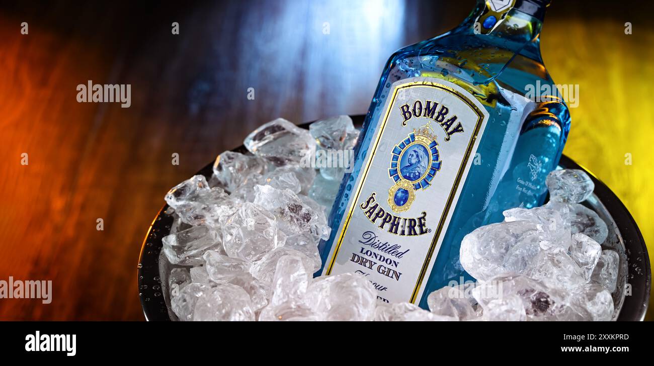 POZNAN, POL - APR 12, 2024: Bottle of Bombay Sapphire, a brand of gin ...