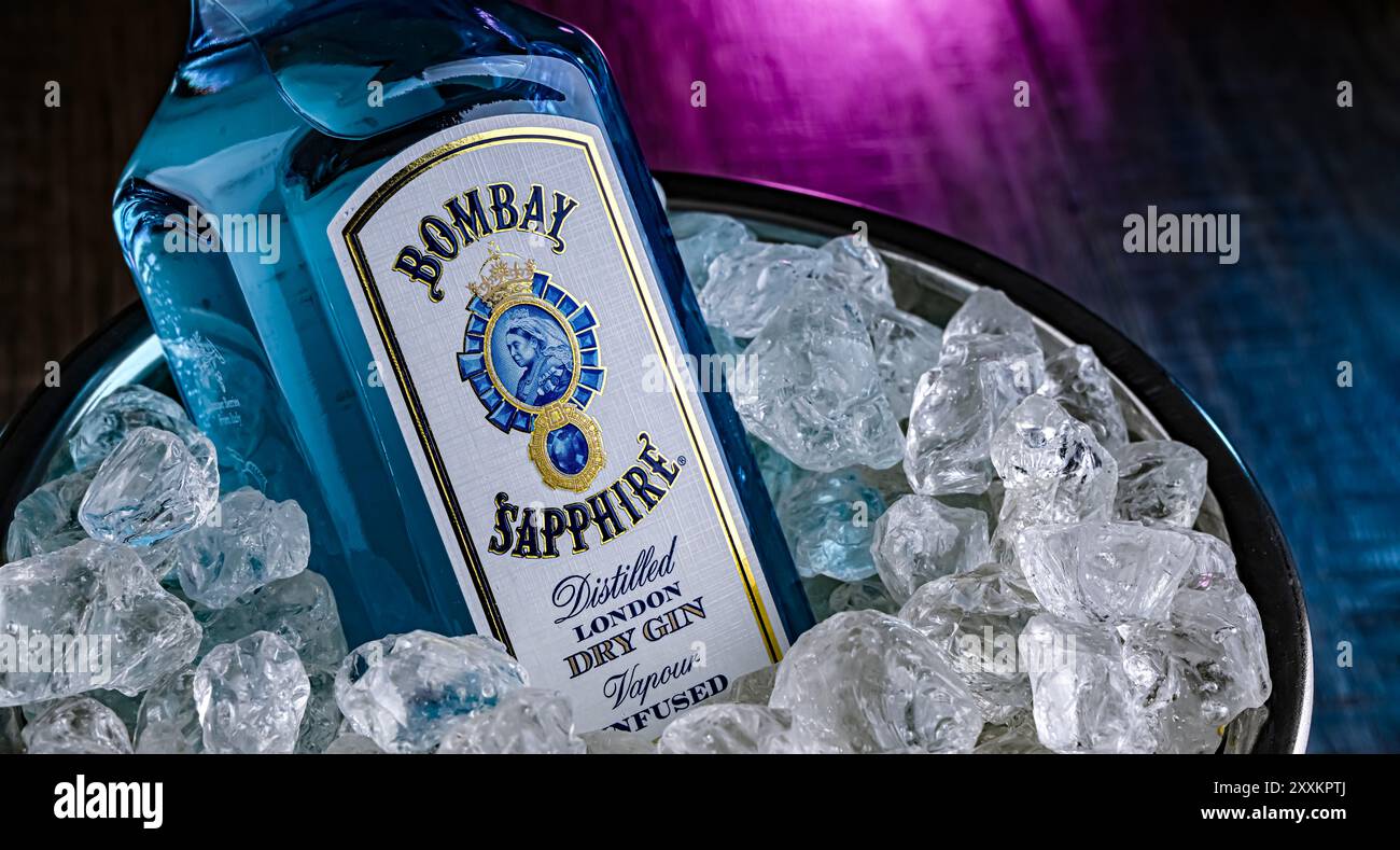 POZNAN, POL - APR 12, 2024: Bottle of Bombay Sapphire, a brand of gin ...