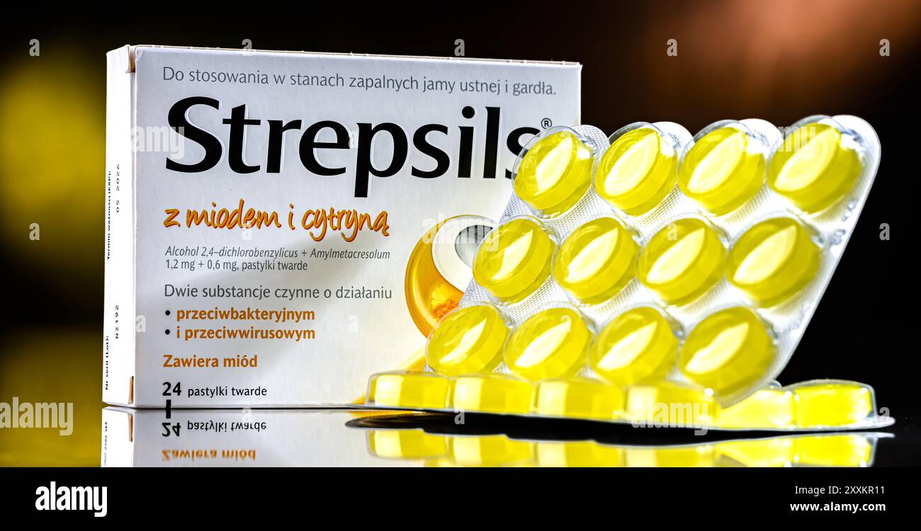 POZNAN, POL - JUN 27, 2024: Package of Strepsils, a brand of throat ...