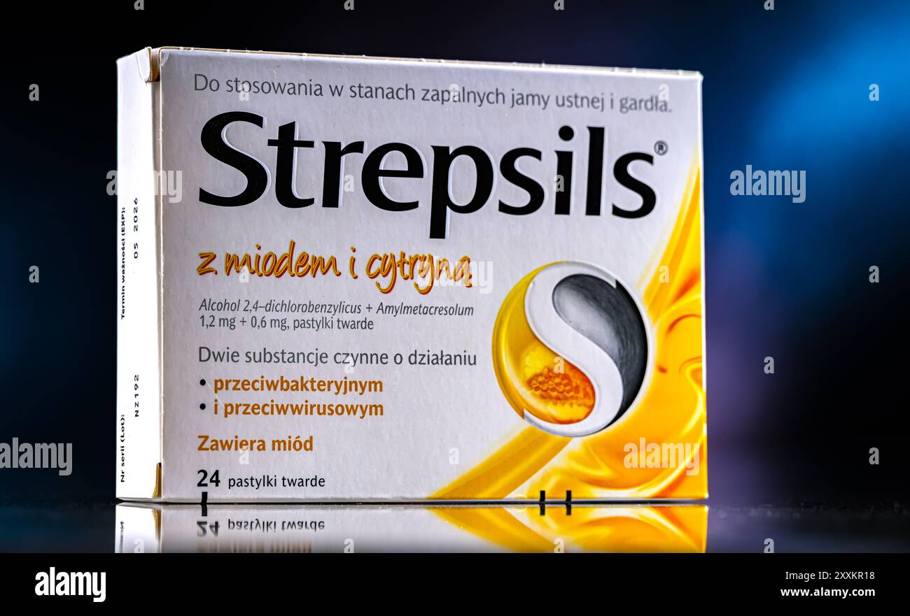 POZNAN, POL - JUN 27, 2024: Package of Strepsils, a brand of throat ...