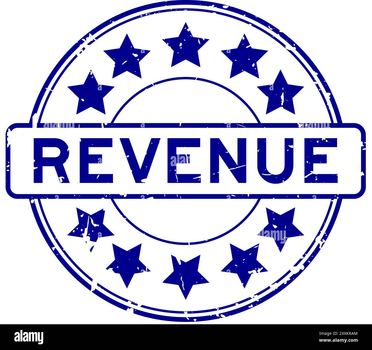Grunge blue revenue word with star icon round rubber seal stamp on ...