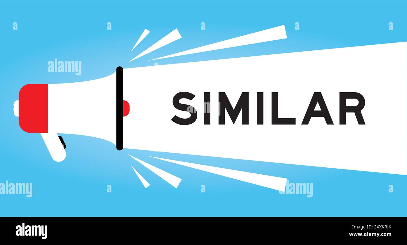 Color megaphone icon with word similar in white banner on blue ...