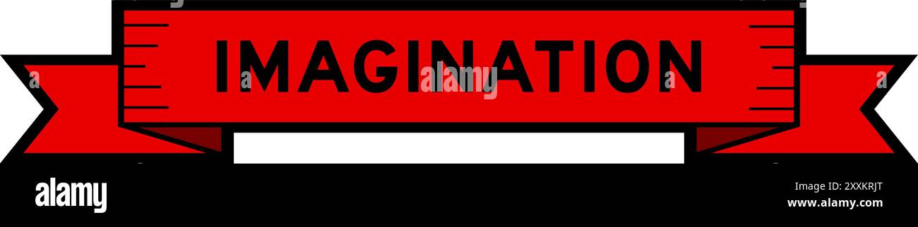 Ribbon label banner with word imagination in red color on white ...