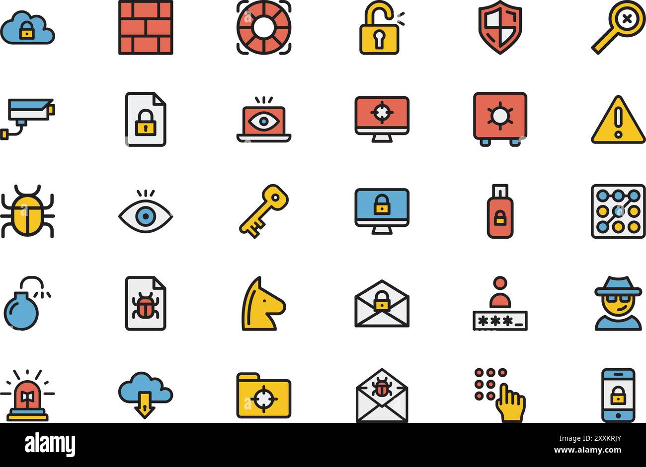 Computer security icons collection is a vector illustration with ...