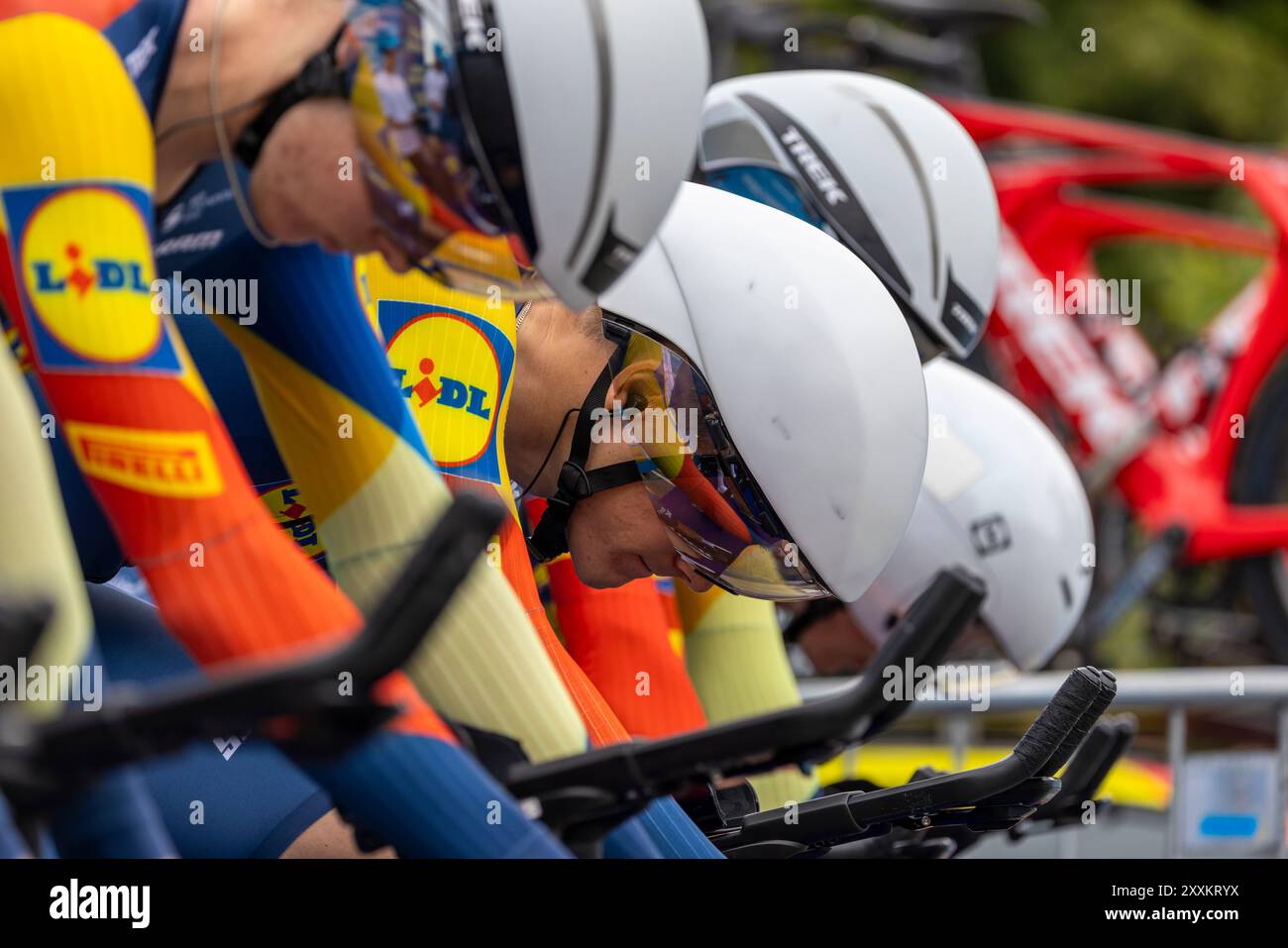 Holstebro, Denmark. 14th, August 2024. The riders from team Lidl-Trek ...