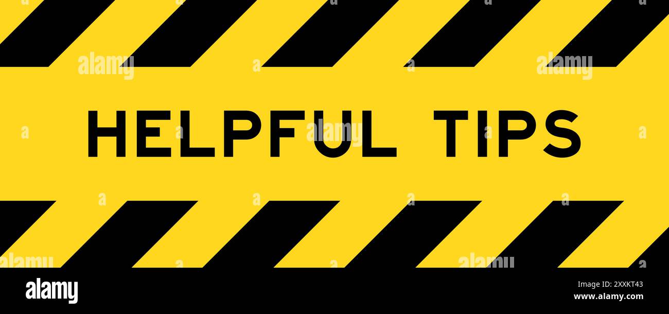 Yellow and black color with line striped label banner with word helpful ...