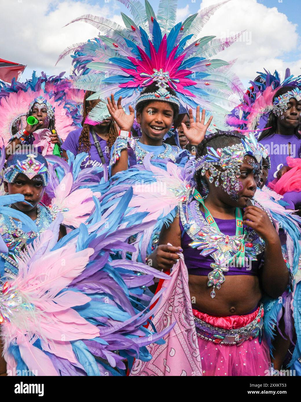 London,UK, 25th Aug 2024. Young participants with the 'Caribbean ...