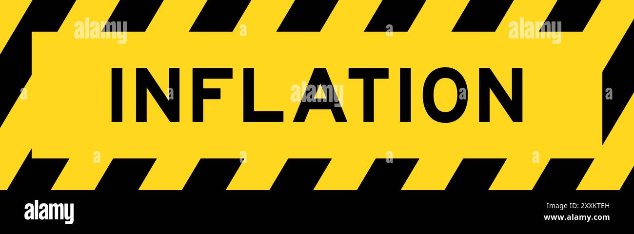 Yellow and black color with line striped label banner with word ...