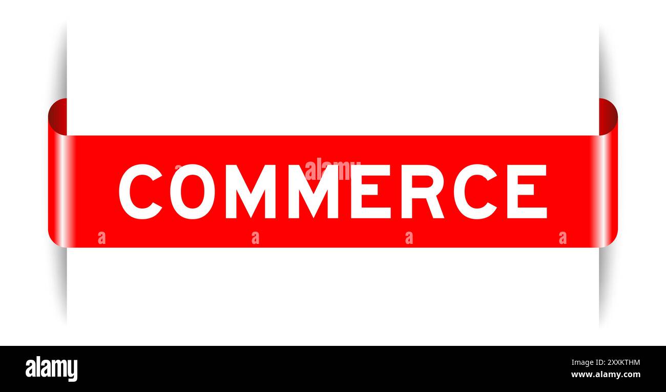 Red color inserted label banner with word commerce on white background ...