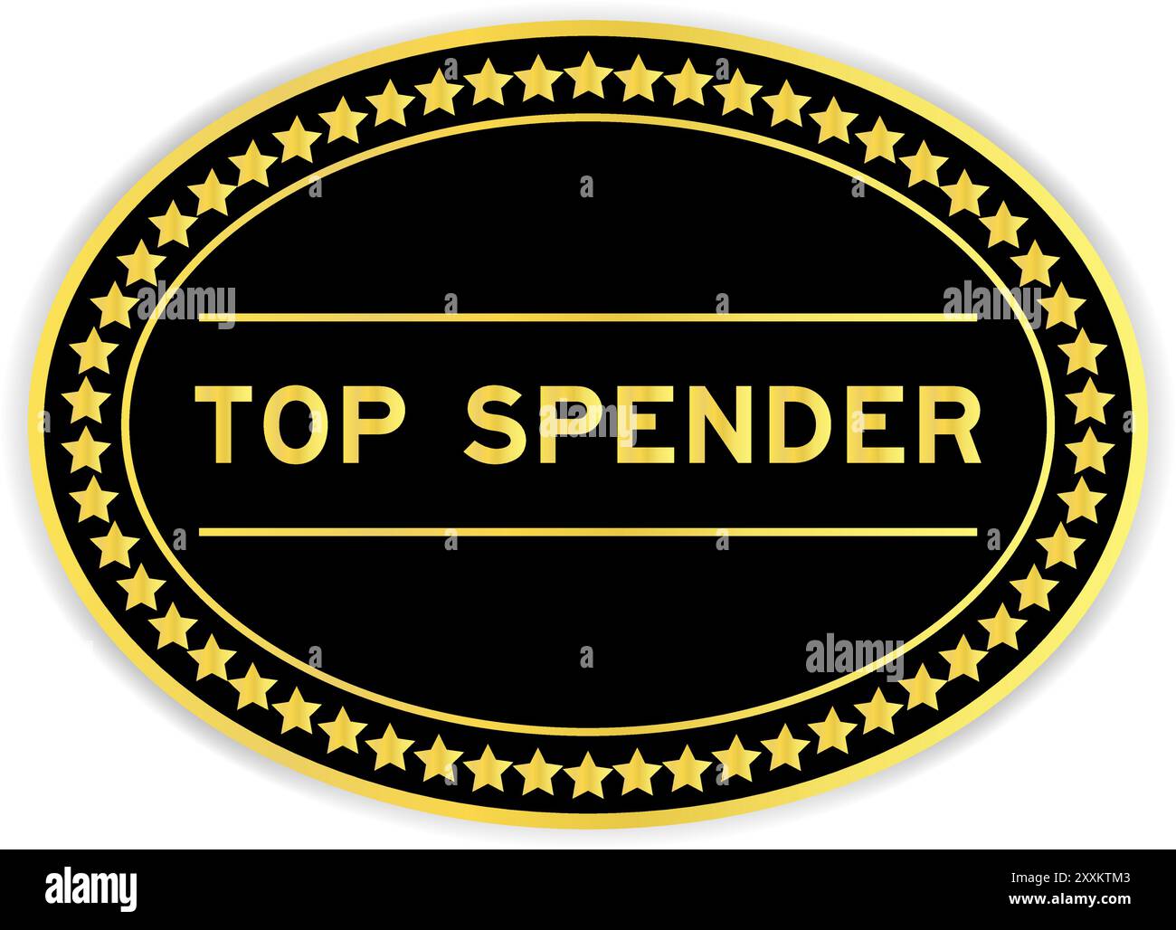 Black and gold color oval label sticker with word top spender on white ...
