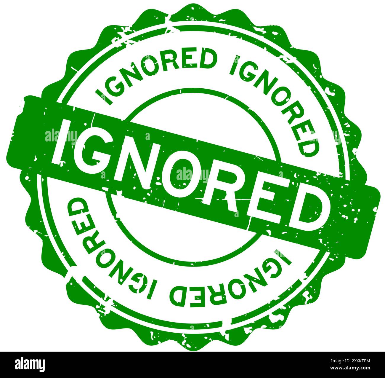 Grunge green ignored word round rubber seal stamp on white background ...