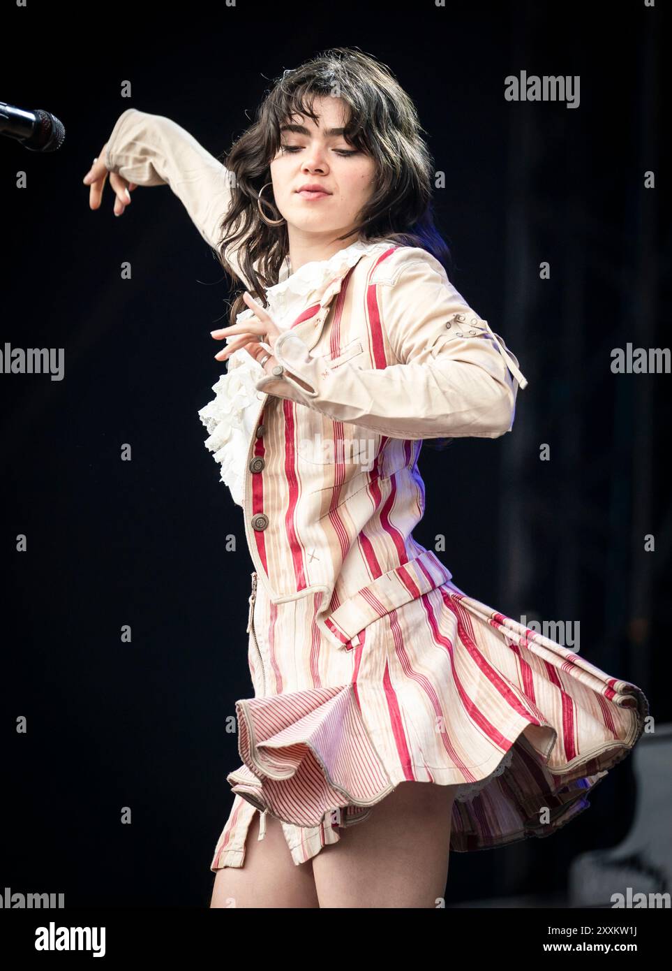 EDITORIAL USE ONLY The Last Dinner Party lead singer Abigail Morris performs during the Leeds ...