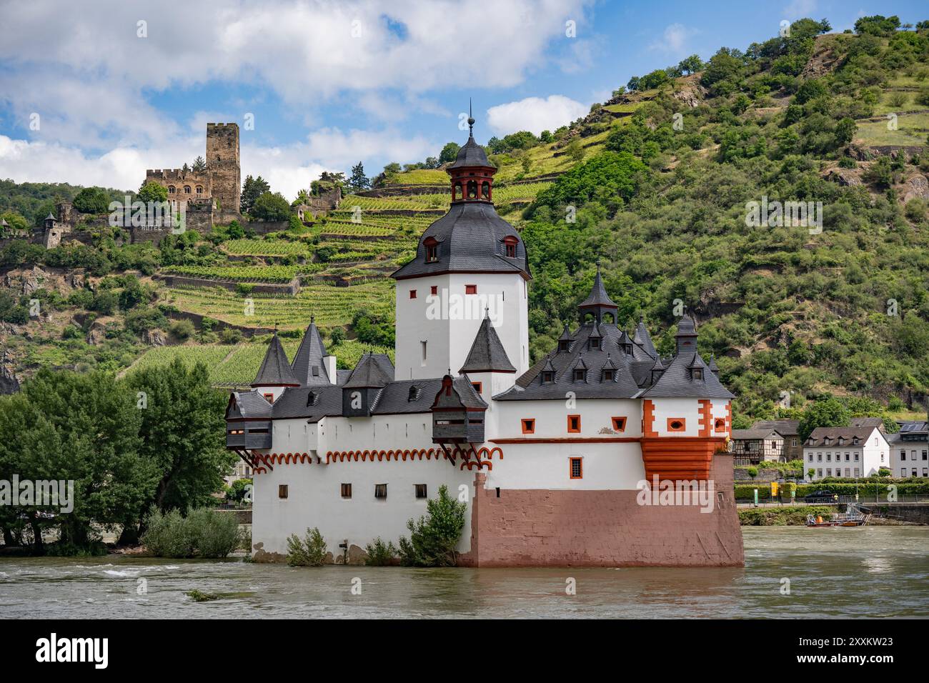 Kaub, Germany – June 11, 2024: Historic white Pfalzgrafenstein Castle ...