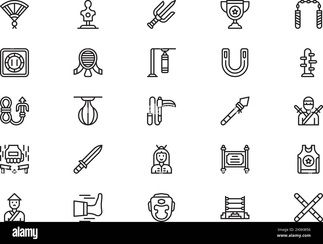 Martial arts icons collection is a vector illustration with editable stroke Stock Vector Image ...
