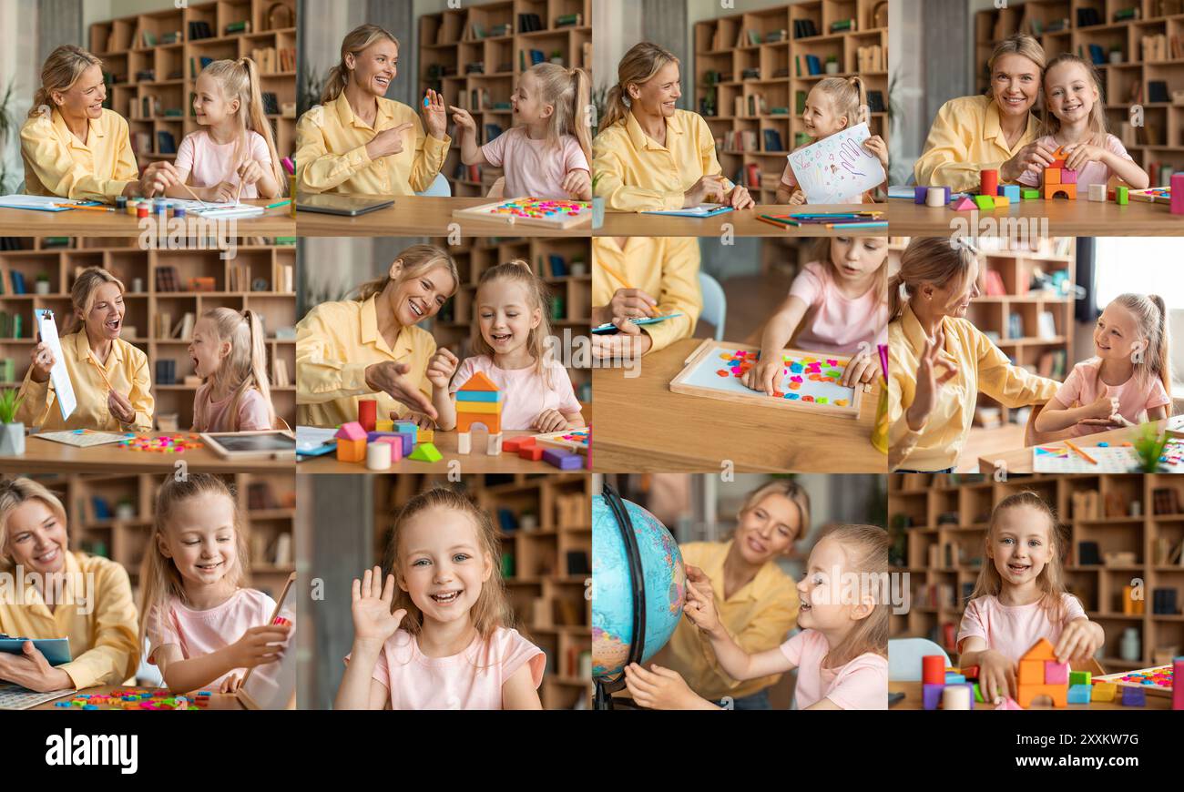 Young Girls Learning and Playing With Teachers in Classroom Setting ...