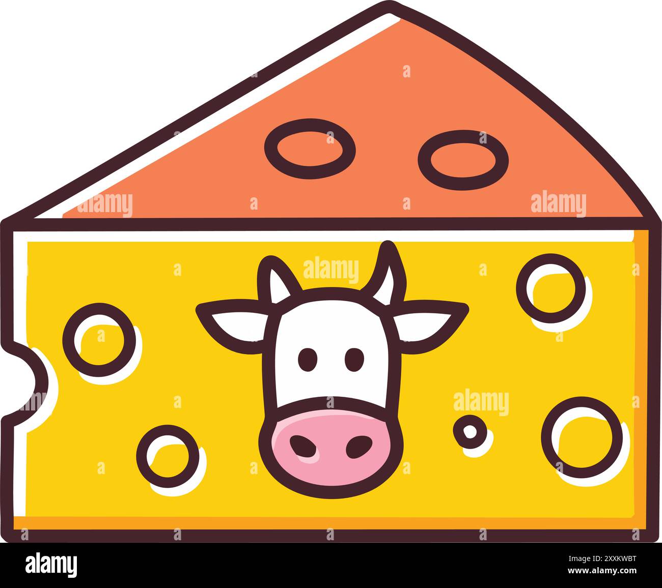 Cheese slice with cow face icon. A delightful vector illustration of a ...