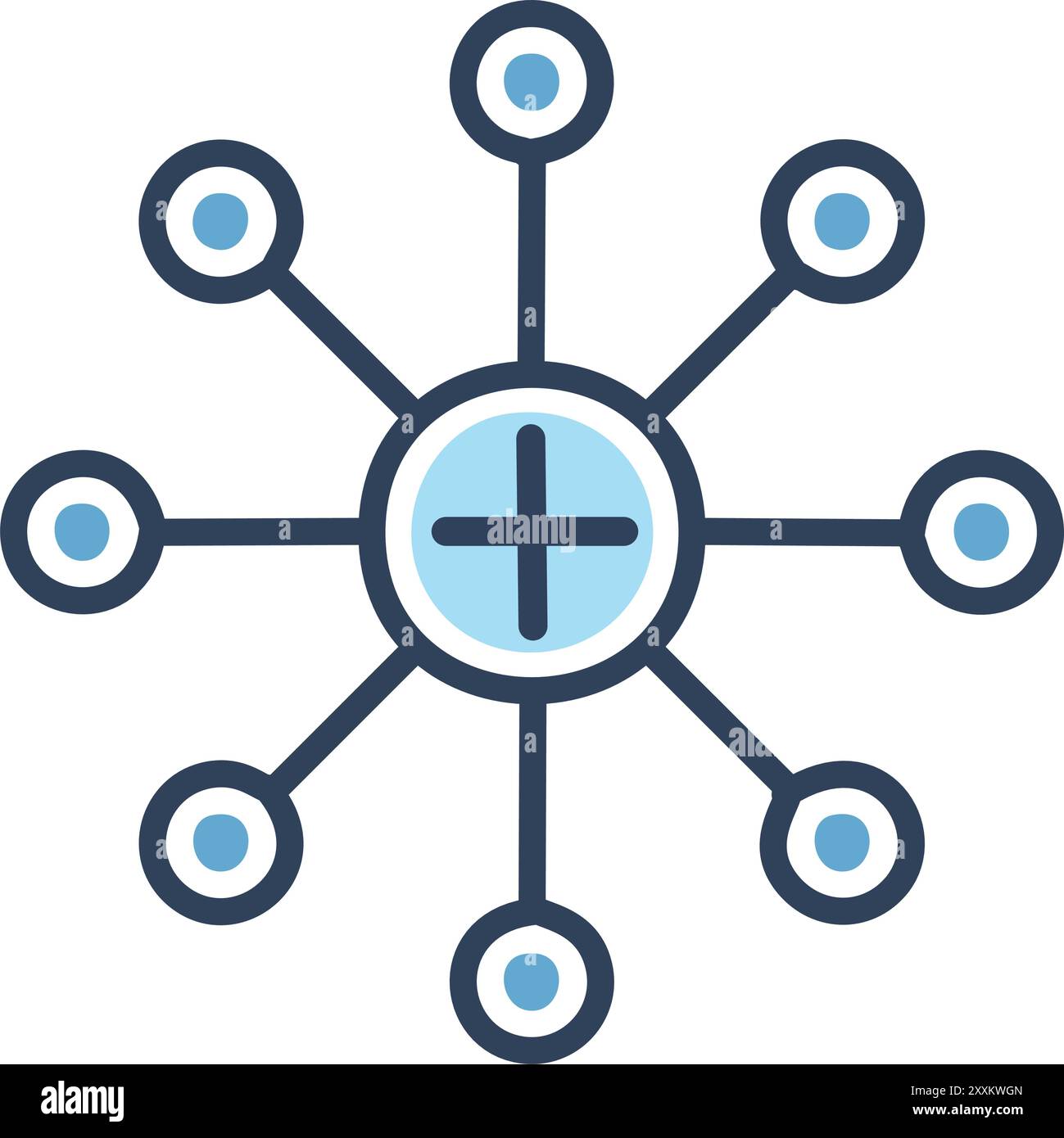 Connection symbol plus center. Simple icon representing connectivity, network, and collaboration ...