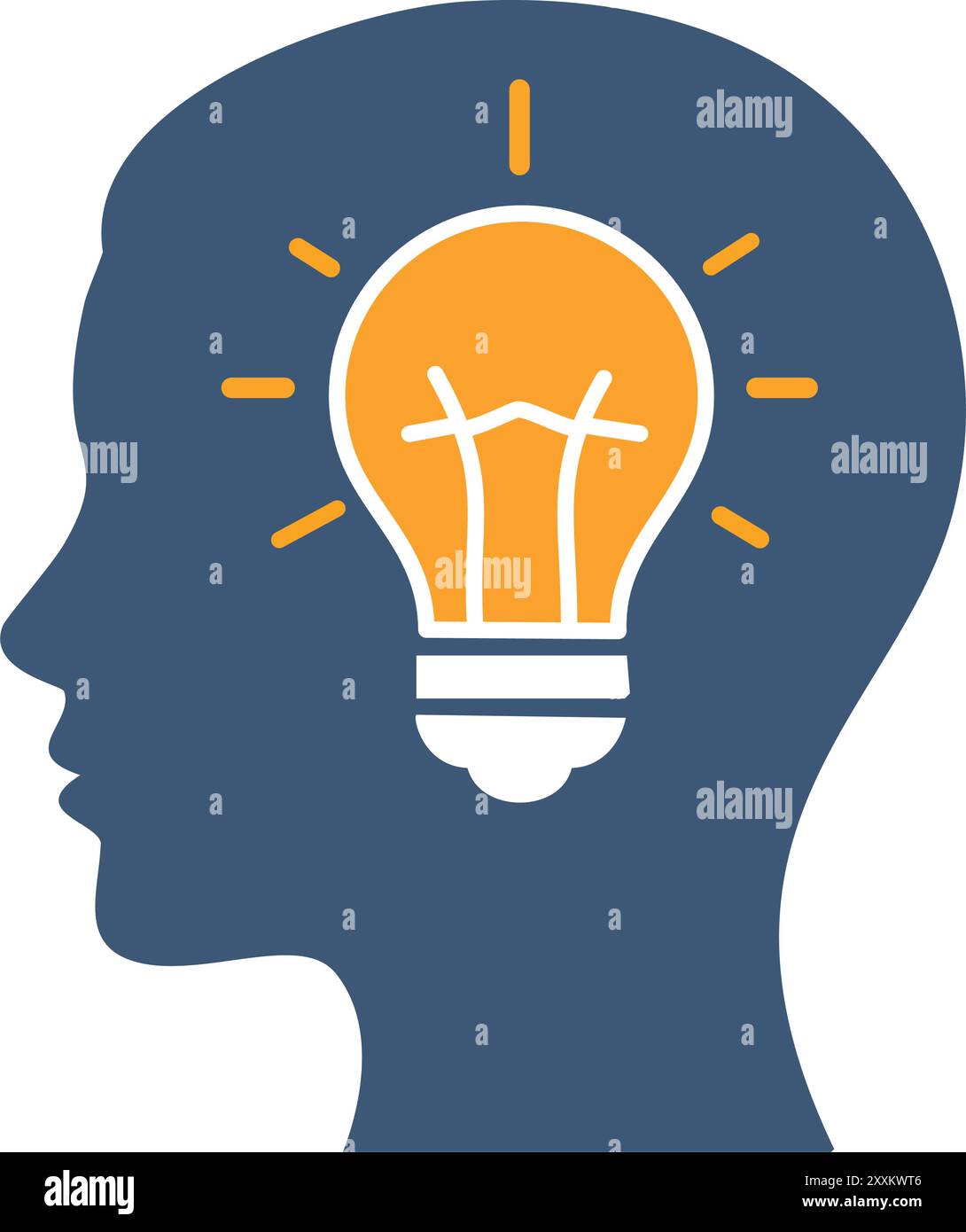 Head with lightbulb. Simple, modern illustration of a head silhouette ...