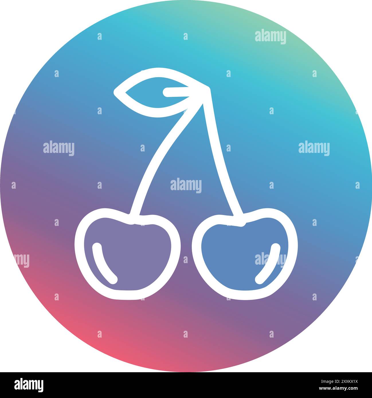 Cherry fruit icon gradient circle. Simple outline icon of two cherries with a stem and leaf. The ...